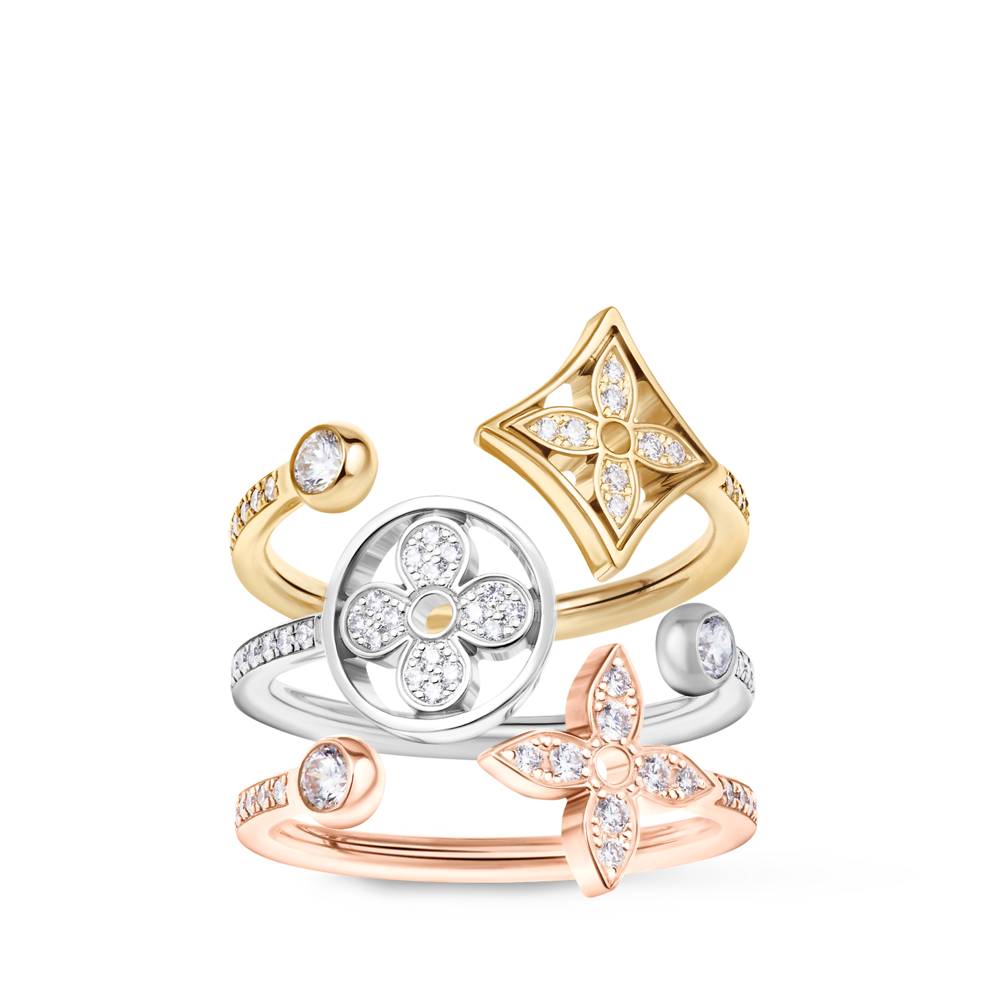 Idylle Blossom Paved Ring, 3 Golds And Diamonds - Categories | LOUIS ...